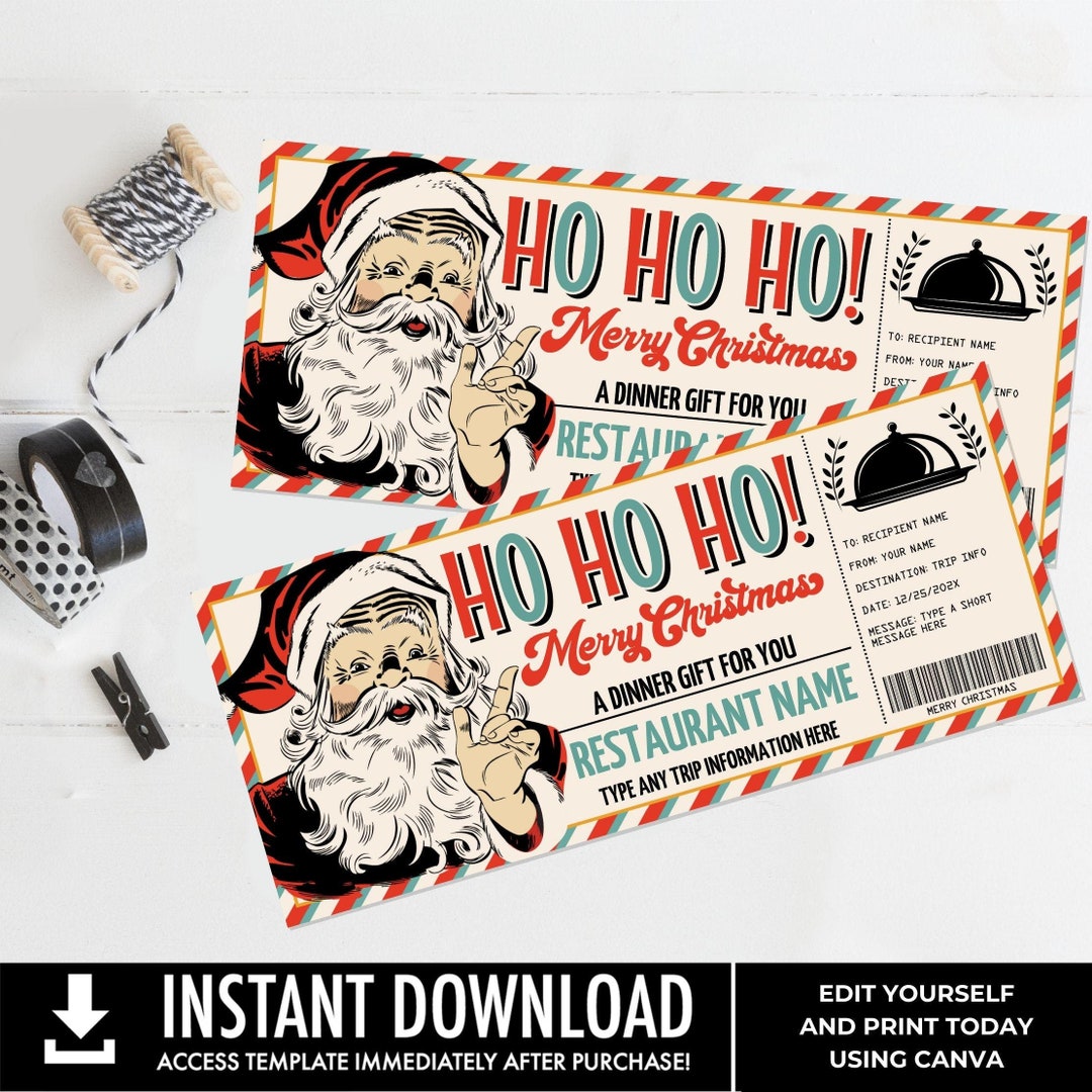 Santa Restaurant Gift Voucher, Dinner Gift Certificate, Office Gift ...