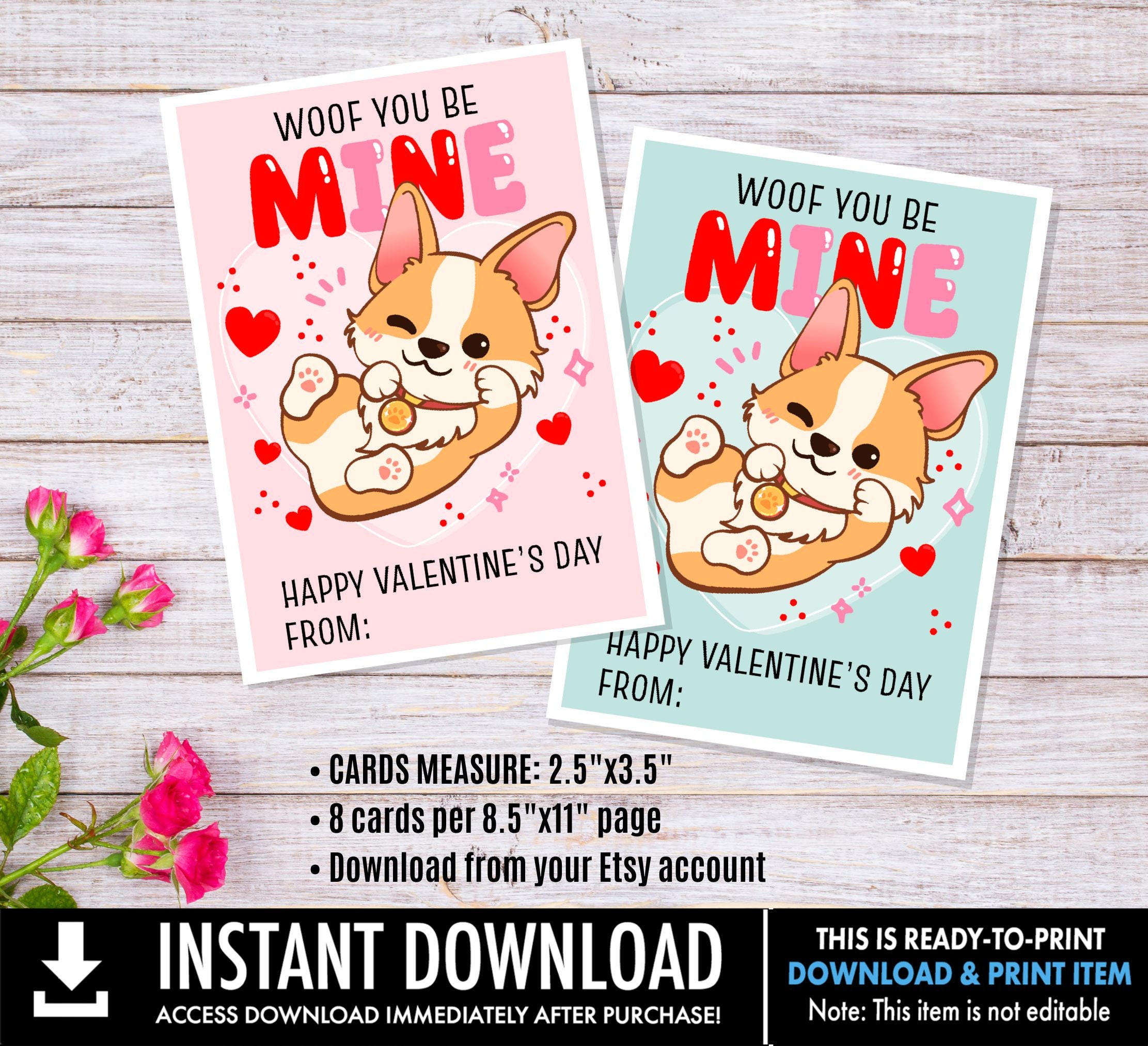 Printable Dog Valentine's Day Cards, Woof You Be Mine , Kids School ...