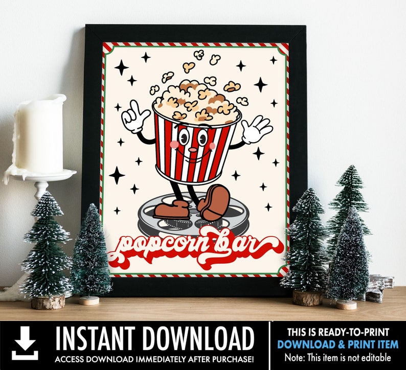 Retro Christmas Popcorn Bar Signchristmas Movie Decorpopcorn - Etsy