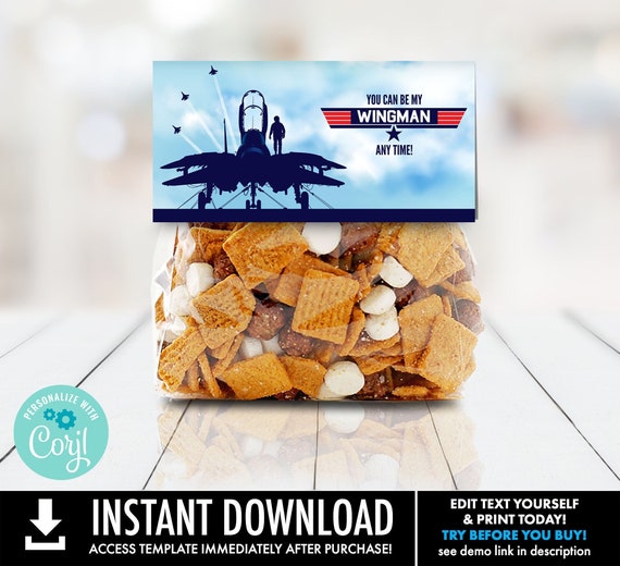 Fighter Pilot 4" Treat Topper, Top Gun Party Favor, Birthday Treat Bag ...