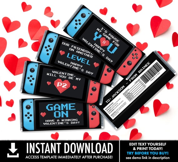 VALENTINE Video Game Controller Candy Bar Label/Wrappe,4 Different ...
