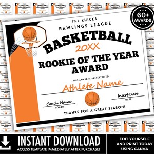 Customizable End-of-season Basketball Award Certificate, Celebrations ...
