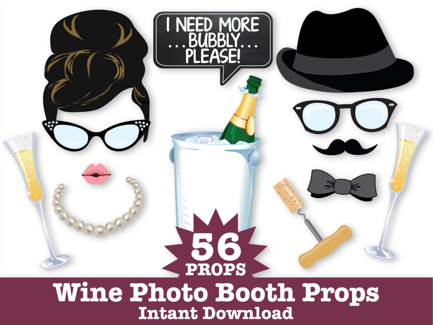 Wine Photo Booth Props - Wine Tasting Props, New Year's Props ...