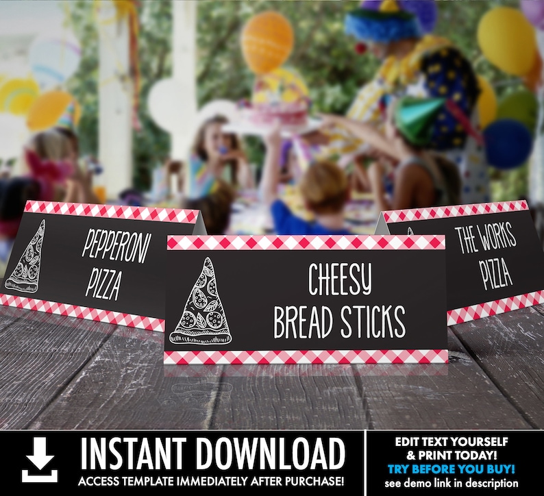 Pizza Party Food Labels - Buffet Tags - Name Placecards, Pizza Party ...
