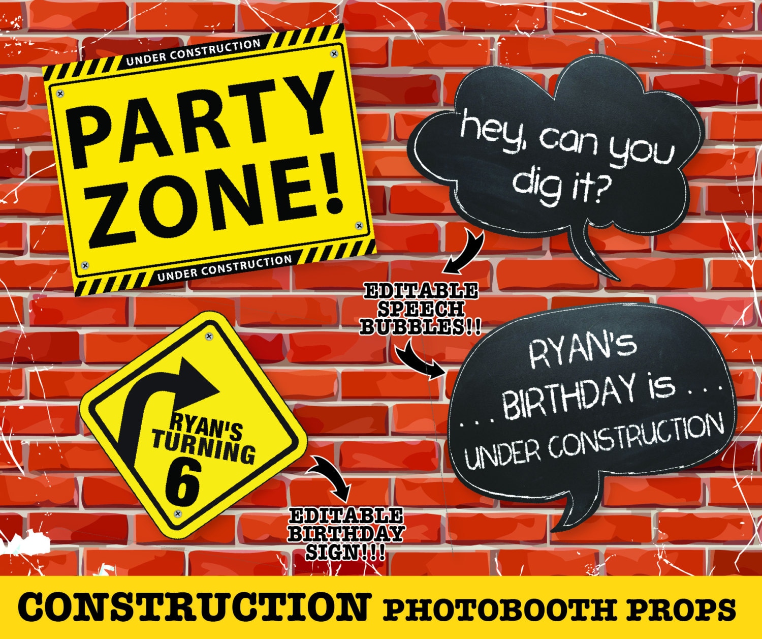 Construction Photo Booth Props Construction Birthday Big - Etsy