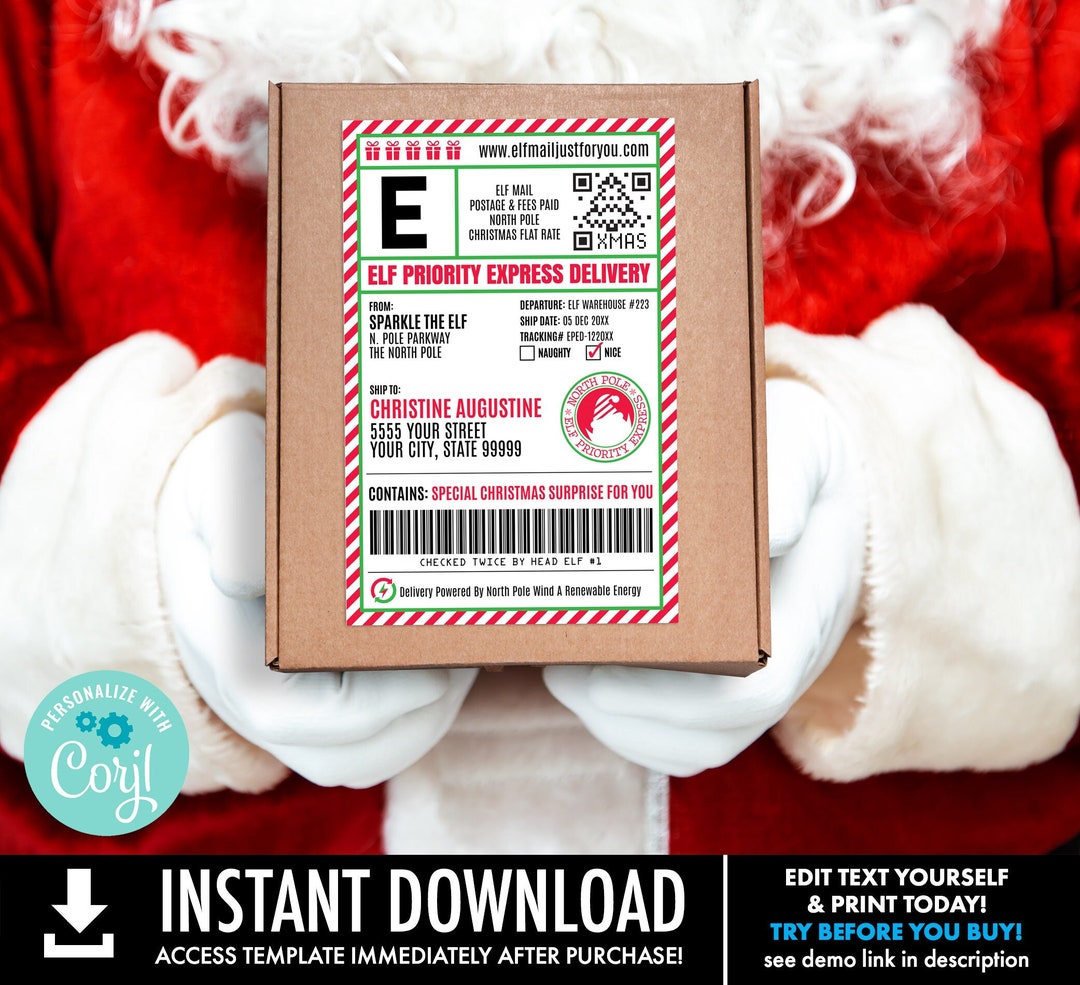 Elf Shipping Label,elf Delivery,shipping Label Stickers,elf Mail,santa ...
