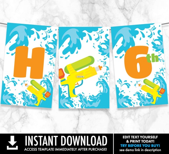 Water Gun Party Banner - Squirt Gun Party Banner, Super Soaker Party ...