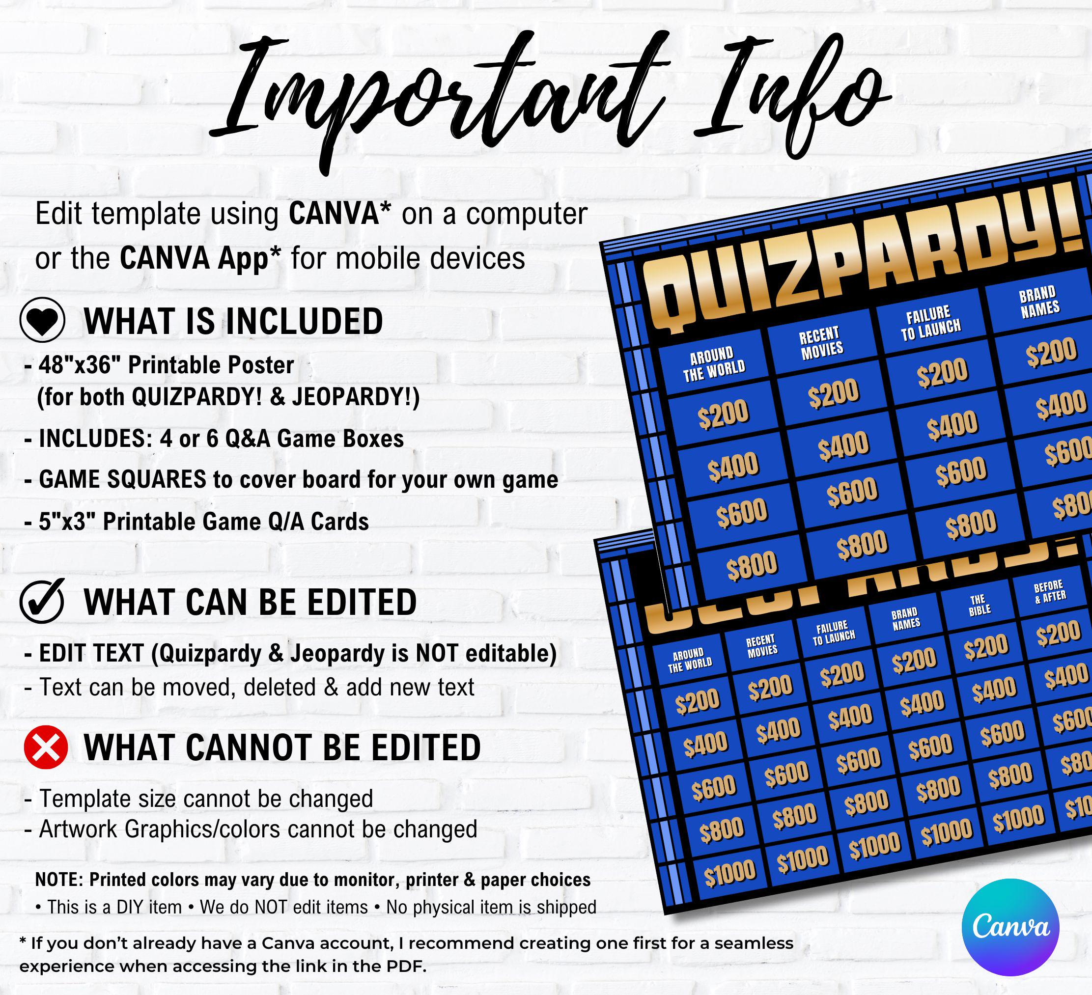 Printable Jeopardy Game Show Party Poster Set, Game Show 48"x36" Poster ...