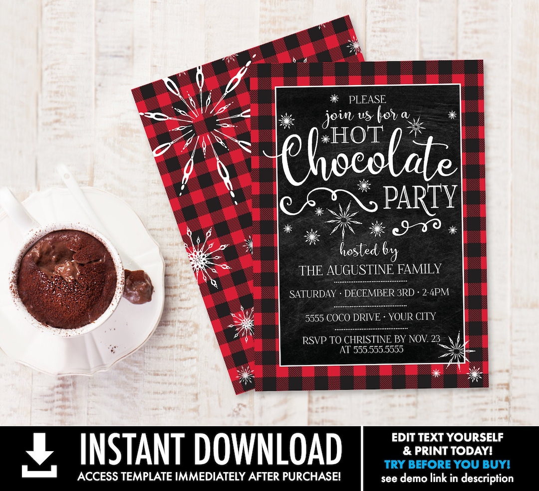 Hot Chocolate Party Invitation - Hot Chocolate Bar, Buffalo Plaid,hot ...