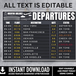 Airplane Party Poster, 48x36 Arrival & Departure TWO Sign Set, Airport ...