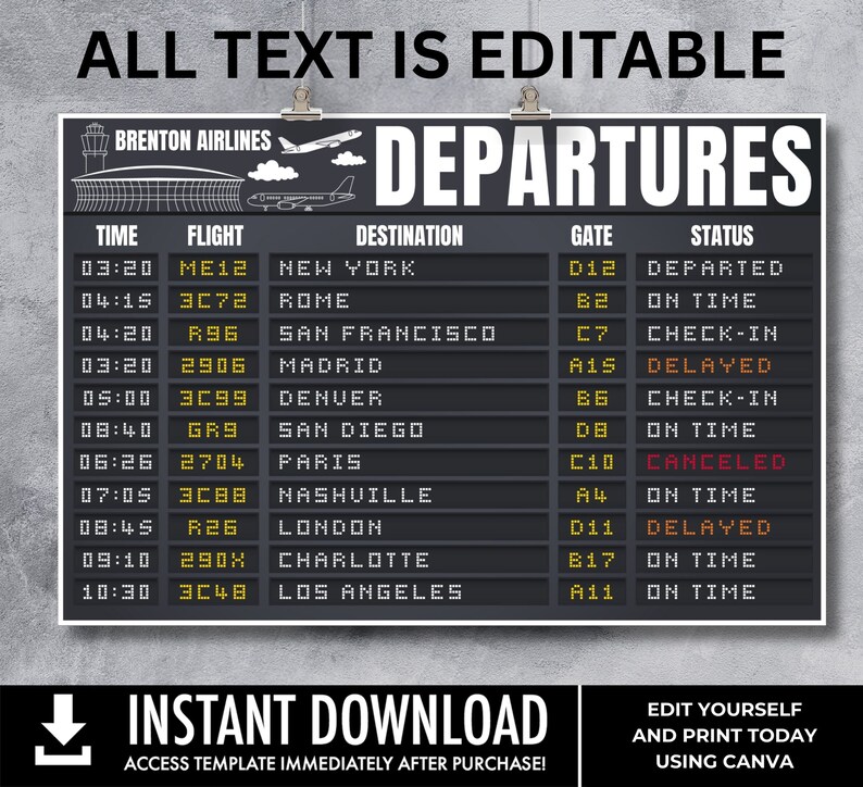 Airplane Party Poster, 48x36 Arrival & Departure TWO Sign Set, Airport ...