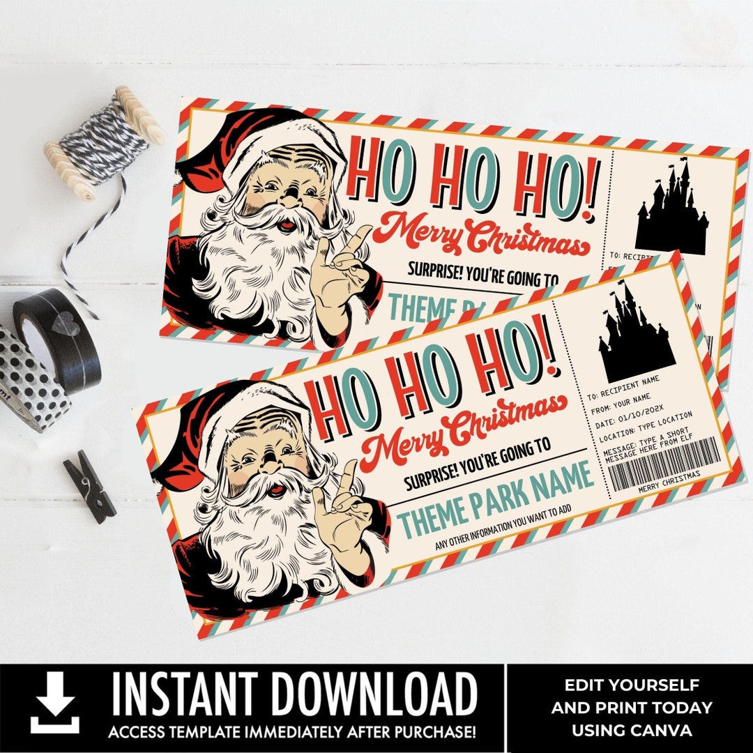 Retro Santa Amusement Park Gift Certificate,amusement Park Gift Ticket ...
