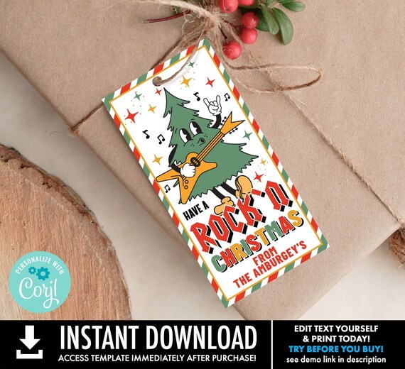 Retro Rock This Christmas Gift Tag, Rock'n Around the Christmas Tree ...