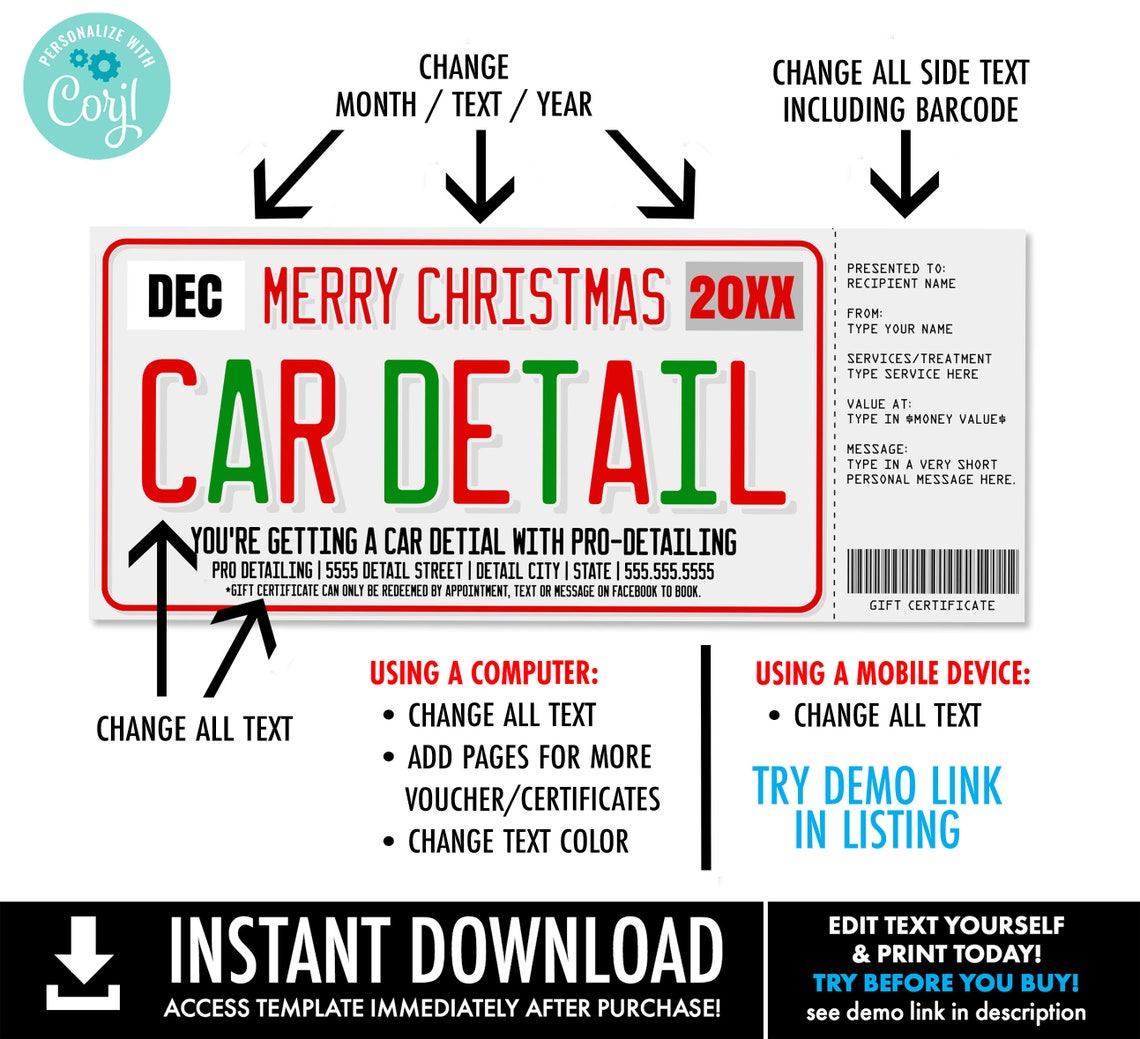 Car Detailing Gift Certificate Christmas Gift License Plate - Etsy