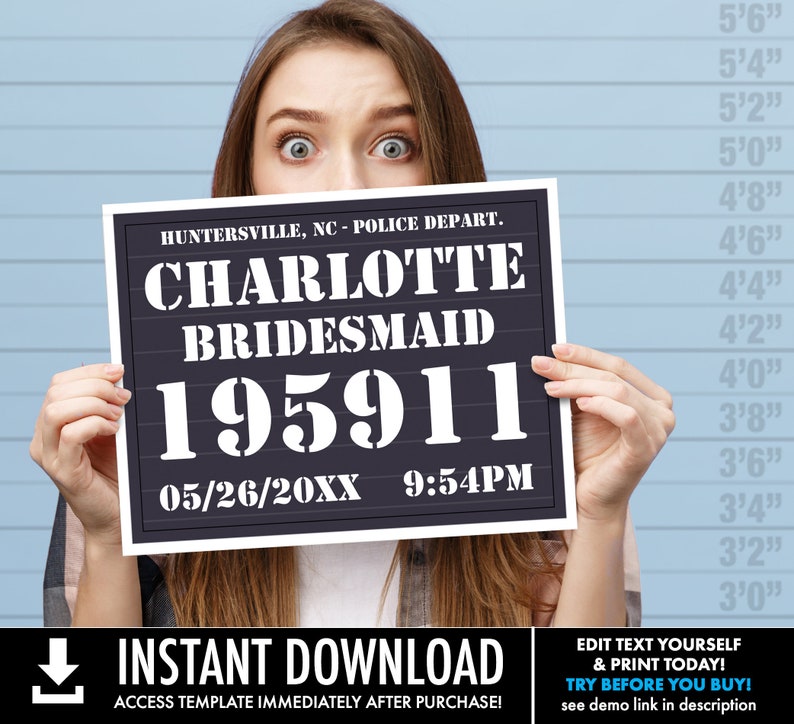 Bachelorette Party Mugshot Board - Police Slate Sign - Bridal Shower ...