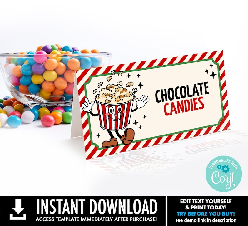 Retro Christmas Movie Food Labels Popcorn Toppings - Etsy