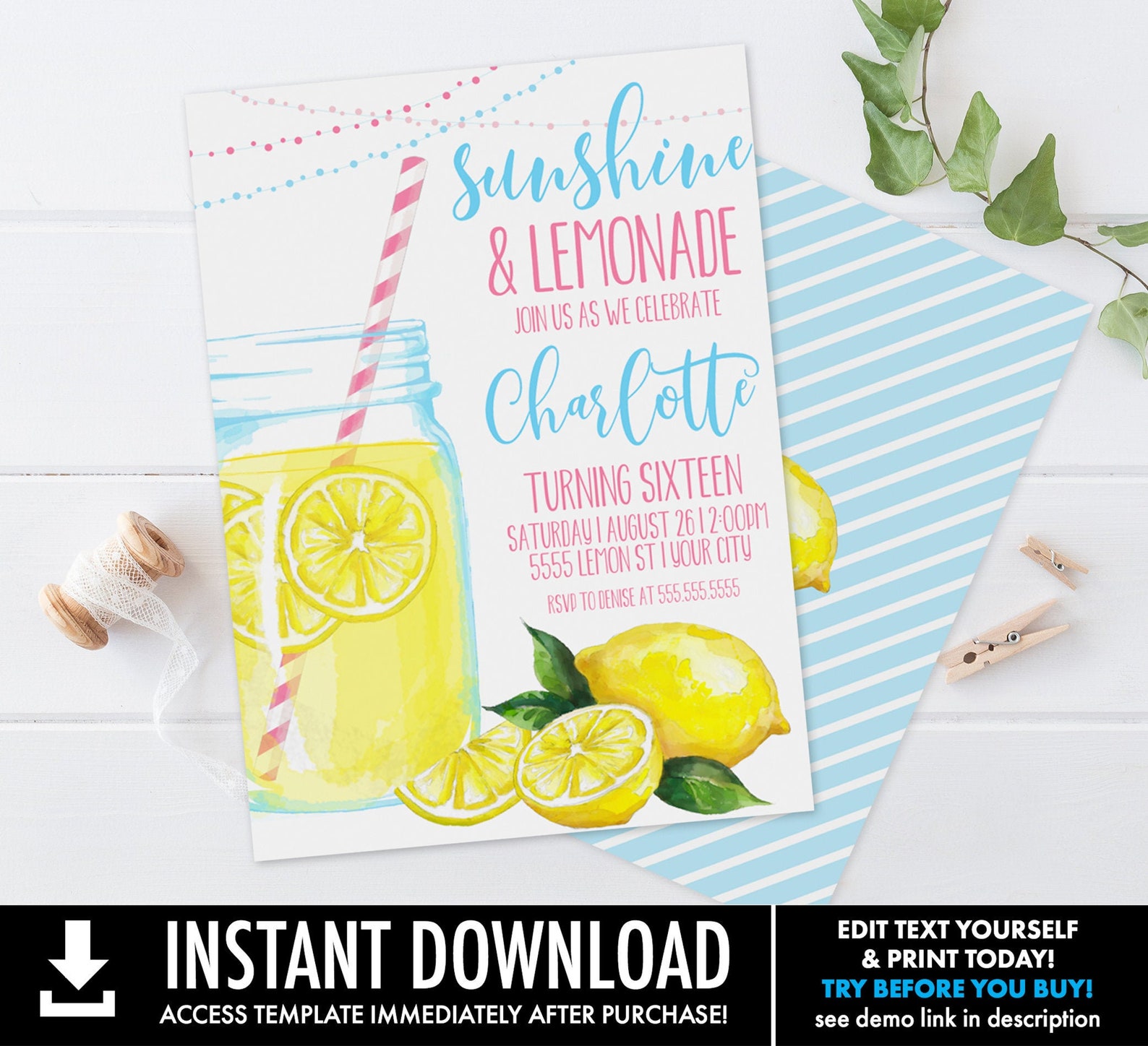 Lemonade Party Invitation Sunshine & Lemonadebbq | Etsy