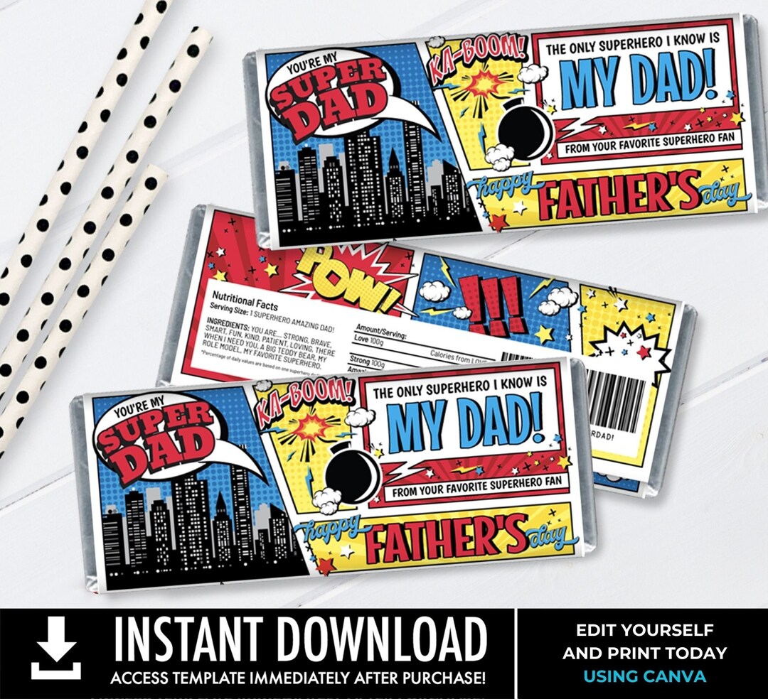 Father's Day Superhero Chocolate Bar Wrapper Template, Superdad Comic ...