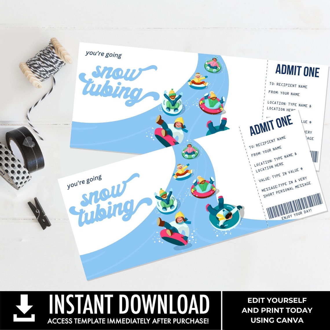Snow Tubing Gift Certificate, Snow Sledding Surprise Gift Voucher, Last ...