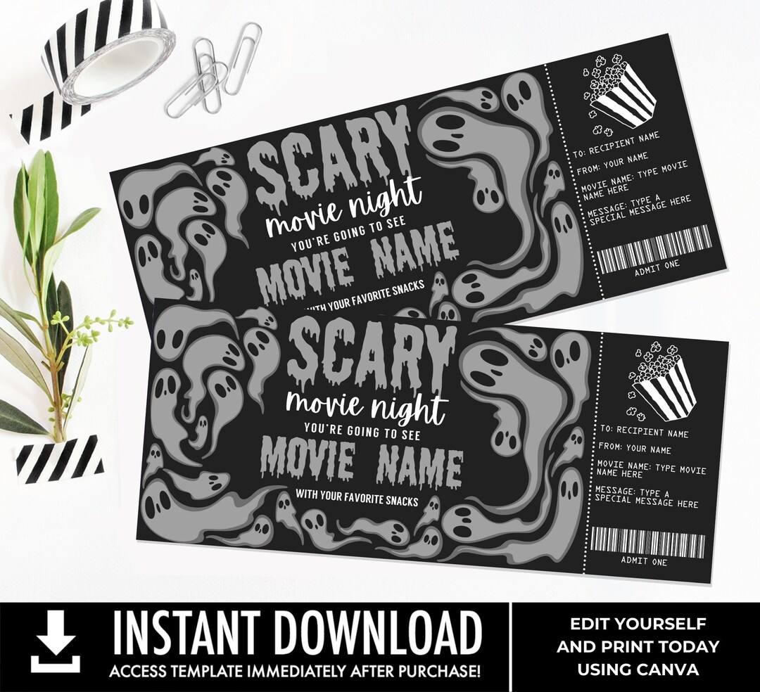 Halloween Scary Movie Night Mini Tickets, Spooky Movie Night Party ...