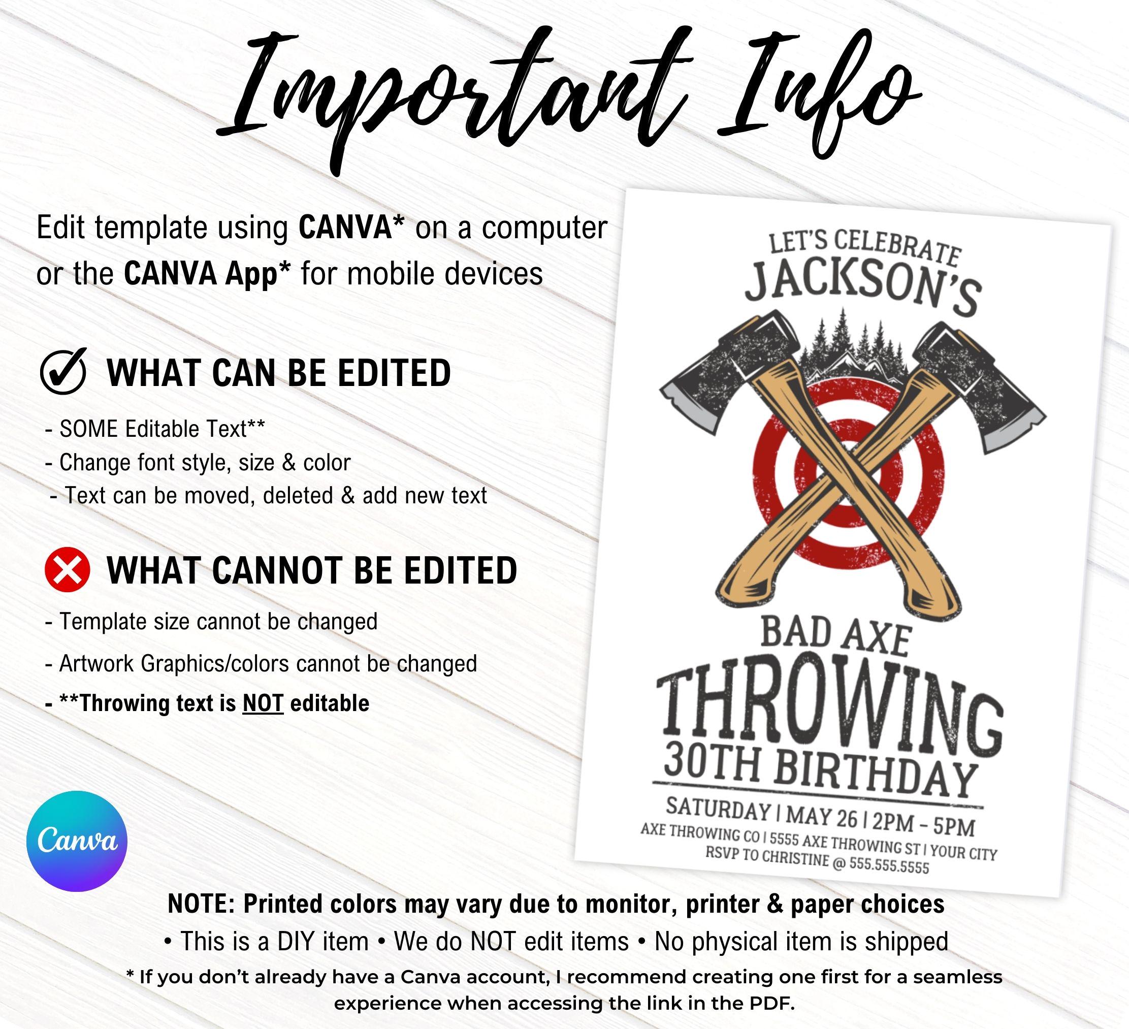 Axe Throwing Party Invitation - Bad Axe Birthday,axe Throwing Invite ...