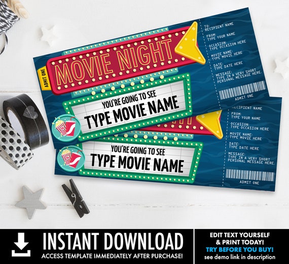Movie Night Ticket Gift Certificate,Drive-In Movie Ticket,Drive-In ...