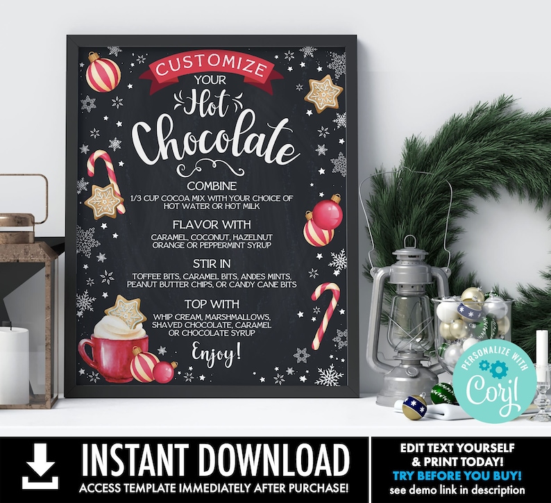 Christmas Hot Chocolate Party Sign/menu Hot Coco Bar - Etsy