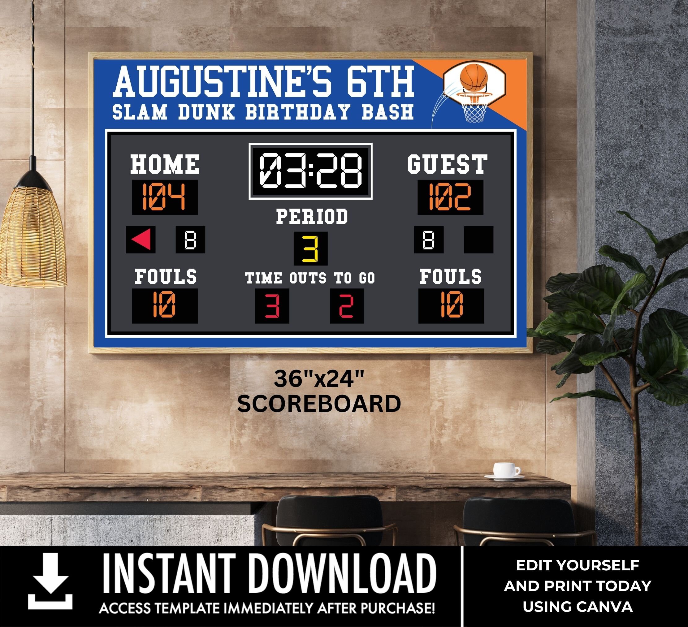 Basketball Scoreboard Printable 36"x24" Poster - Scoreboard Sign ...