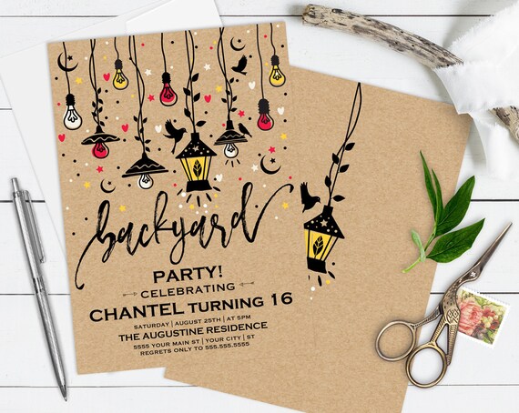 Backyard Party Invitation, Backyard Bonfire, Backyard BBQ, Grill ...