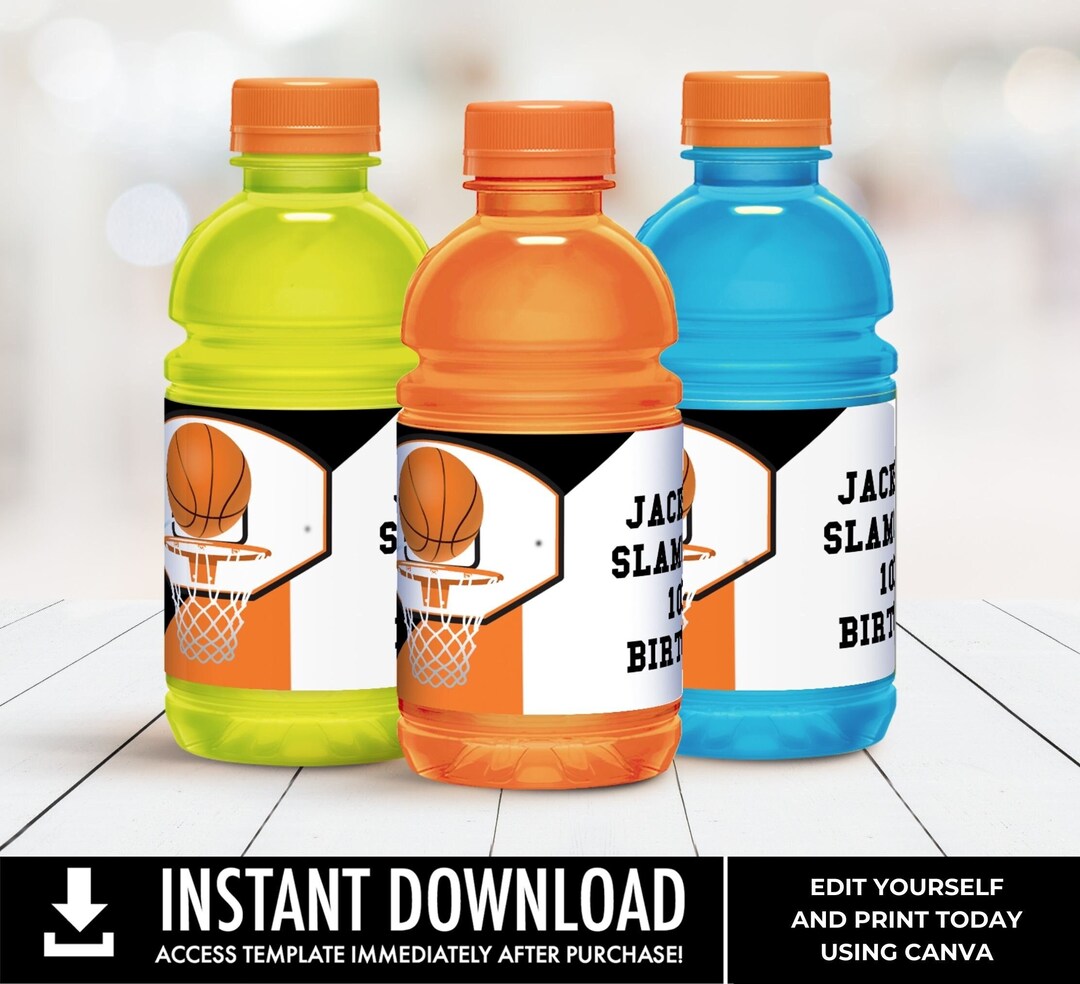 Basketball 12oz Sports Drink Wrap/label, Drink Label, Basketball Party ...
