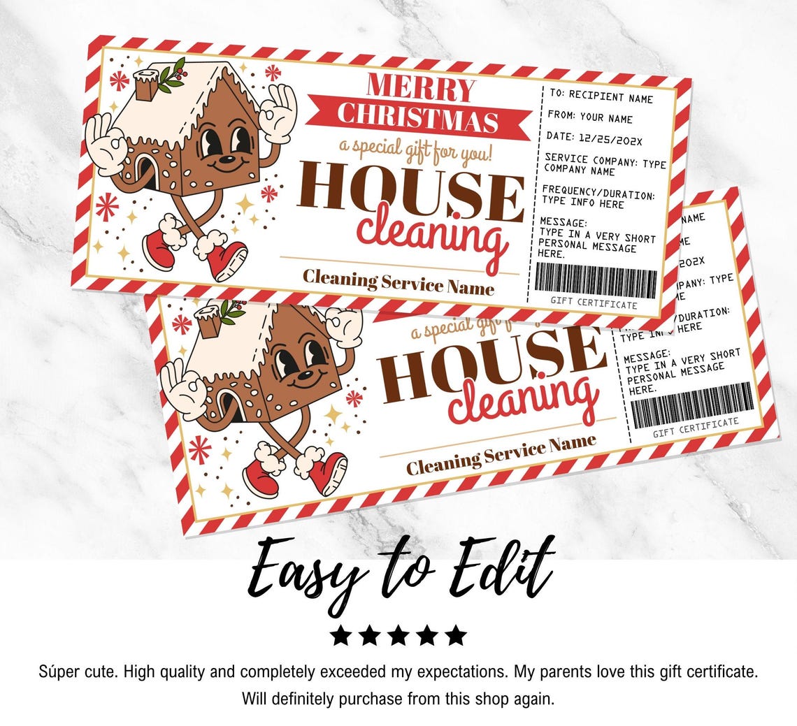 House Cleaning Christmas Gift Certificate, Maid Service, Gingerbread ...
