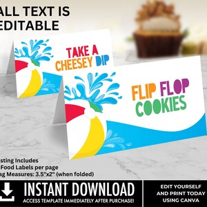 Pool Party Food Labels - Table Texts, Buffet Tags, Tent Cards, Summer ...