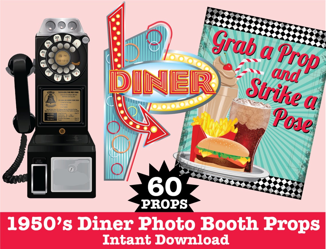 50s Photo Booth Props, Diner Party, Fifties Party, Rock N Roll Party ...