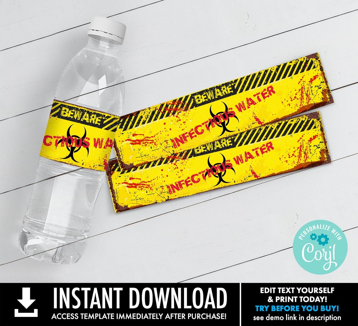 Zombie Bottle Wrapper/labels - Infectious Water, Zombie Party ...