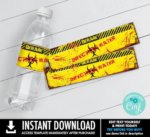 Zombie Bottle Wrapper/Labels - Infectious Water, Zombie Party ...