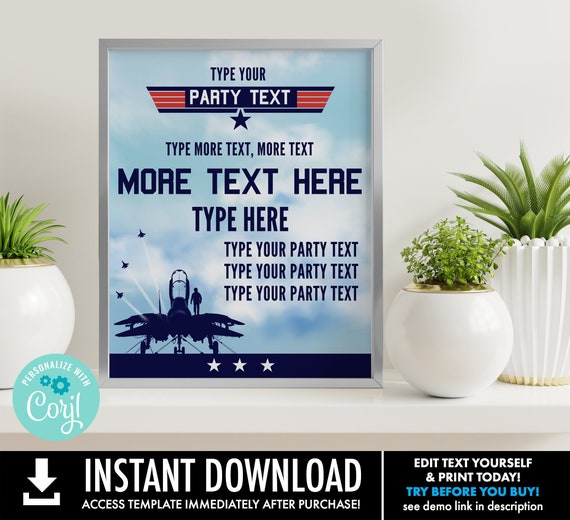 Fighter Pilot DIY 8"X10" Party Sign - Top Gun Party Sign, Birthday Sign ...