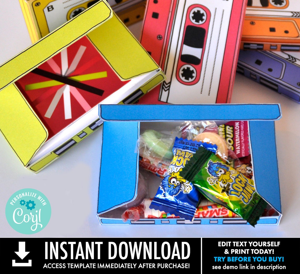 Cassette Tape Box 7 EDITABLE Boxes Gift Card Holder Party - Etsy