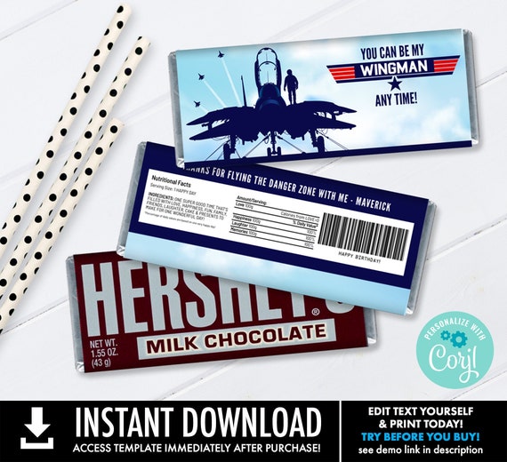 Fighter Pilot Candy Wrap/Label, Top Gun Candy Label/Wrapper, Party ...