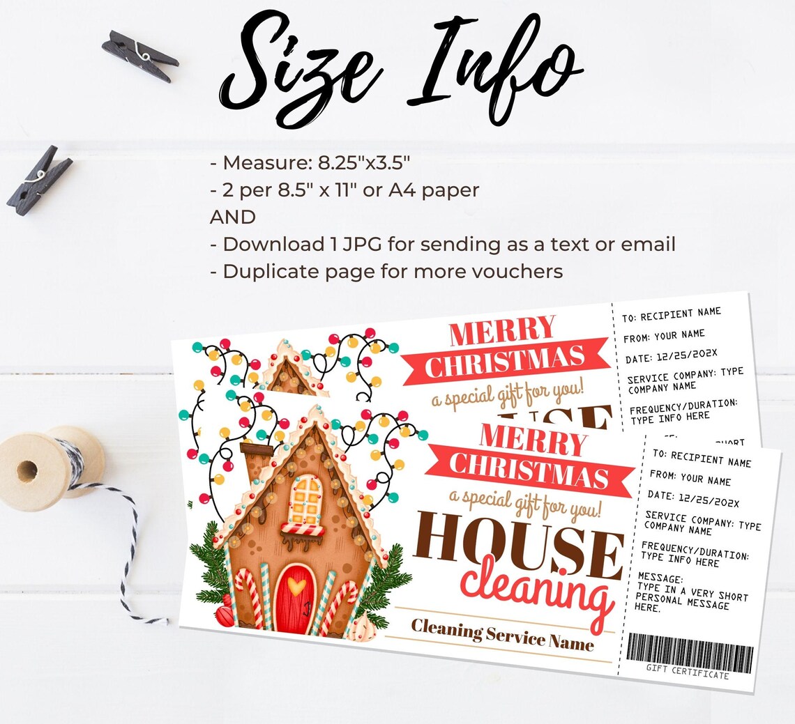 House Cleaning Christmas Gift Certificate, Maid Service, Gingerbread ...