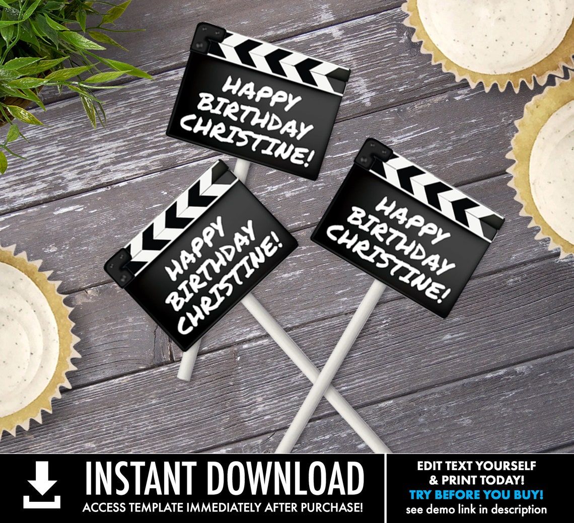 Movie Party Cupcake Toppers Movie Clapper Topper Movie | Etsy