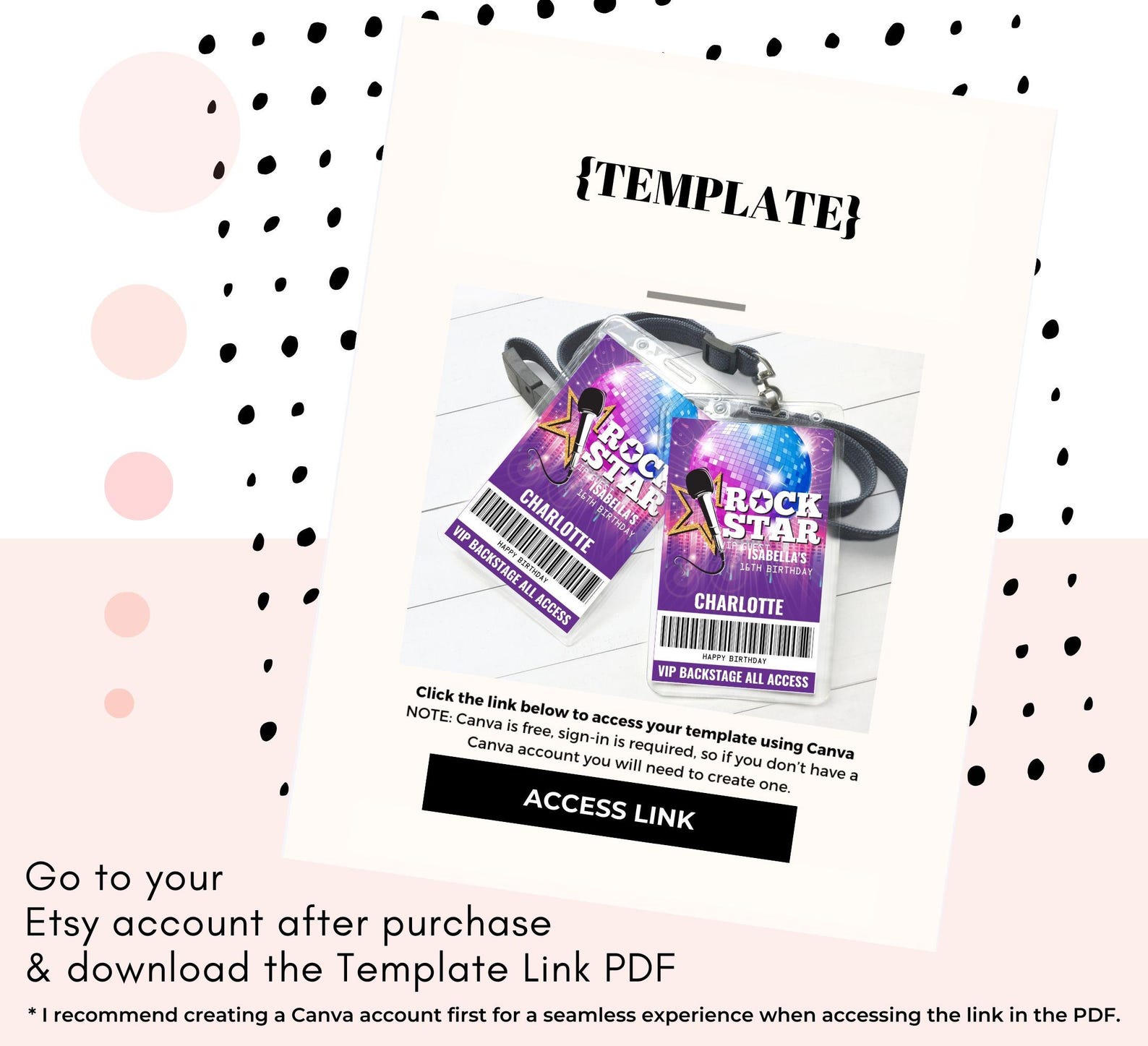 Rockstar Party VIP Badge, Party Like a Rockstar, Rock N Roll, Backstage ...