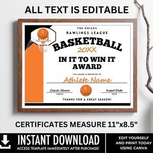 Customizable End-of-season Basketball Award Certificate, Celebrations ...