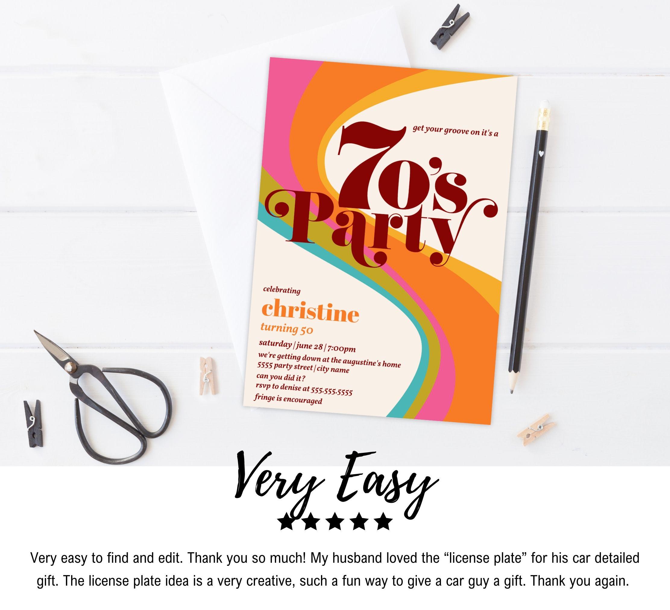 Editable 70s Get Your Groove on Invite, Retro 70's Let's Get Groovy ...