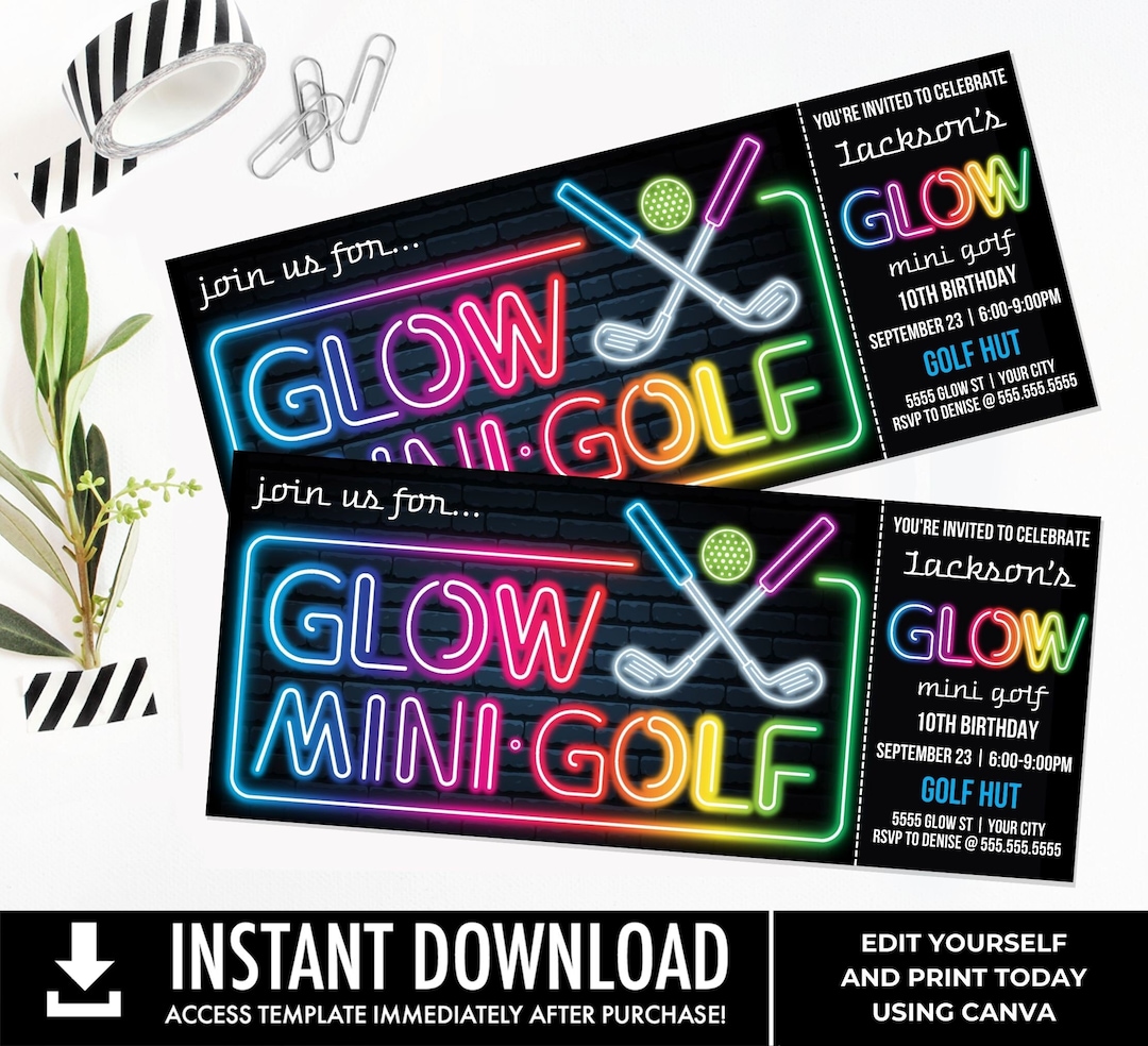 Mini Golf Glow Invites, Mini Golf Party, Golf Par-tee, Hole in One,golf ...