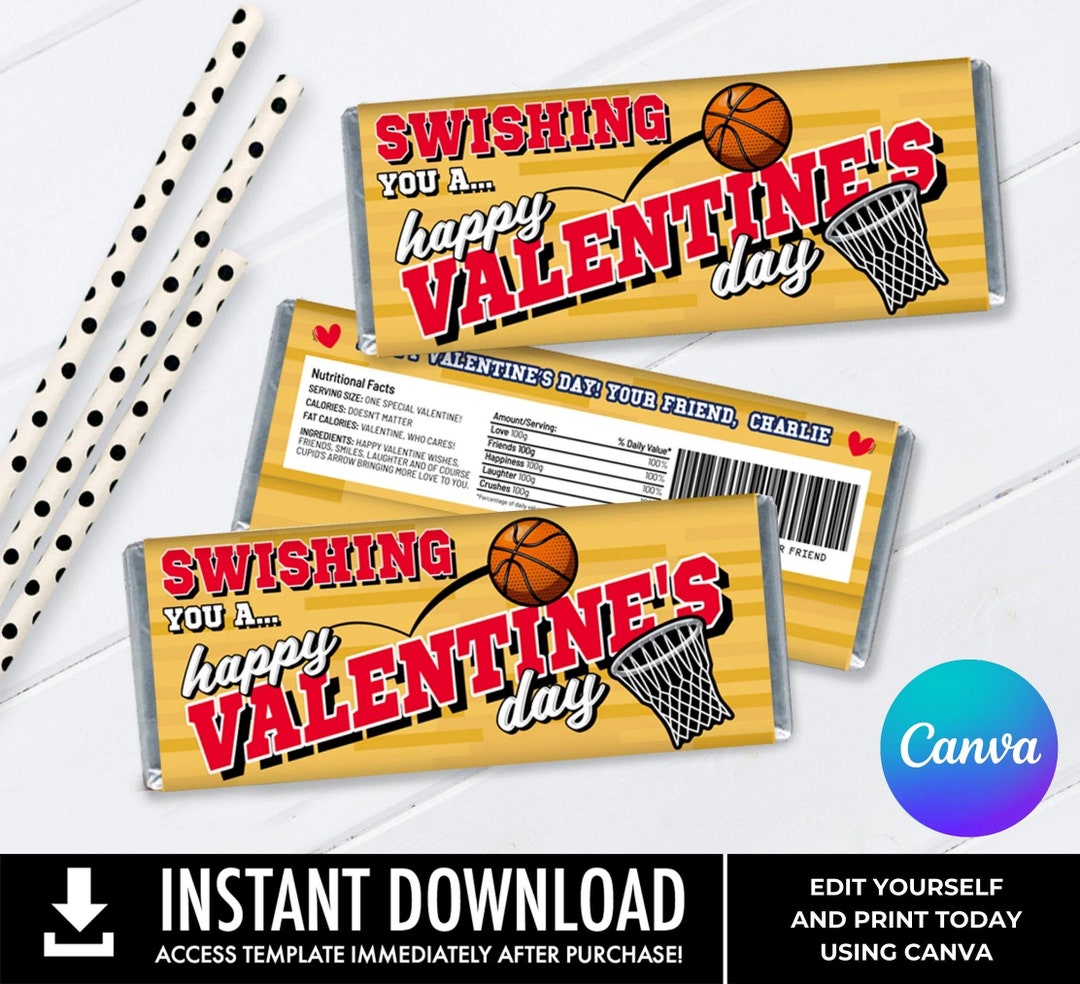 Valentine Basketball Candy Bar Label/wrap, Swishing You A Happy ...