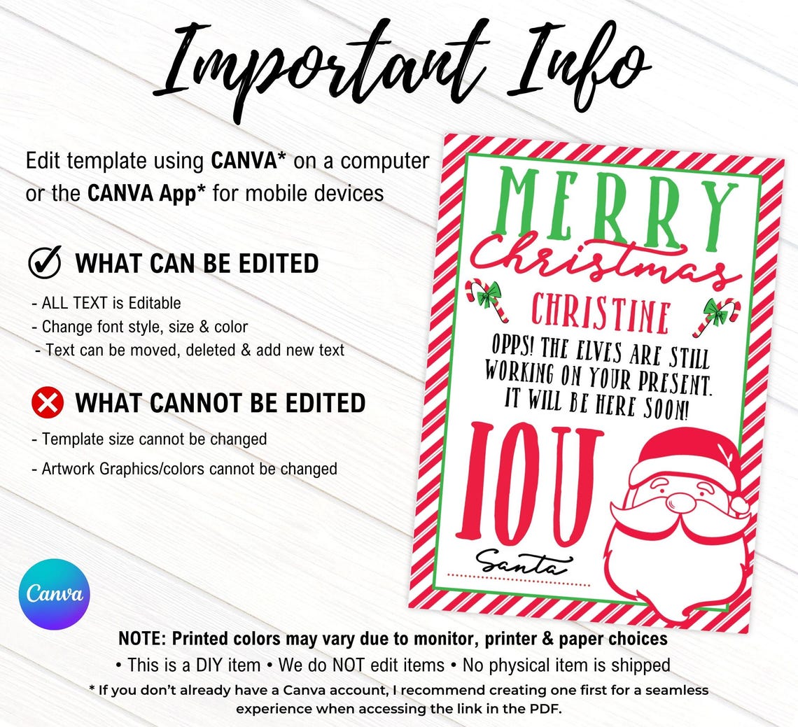 IOU a Christmas Gift, Delayed Gift Delivery Label, Notification From ...