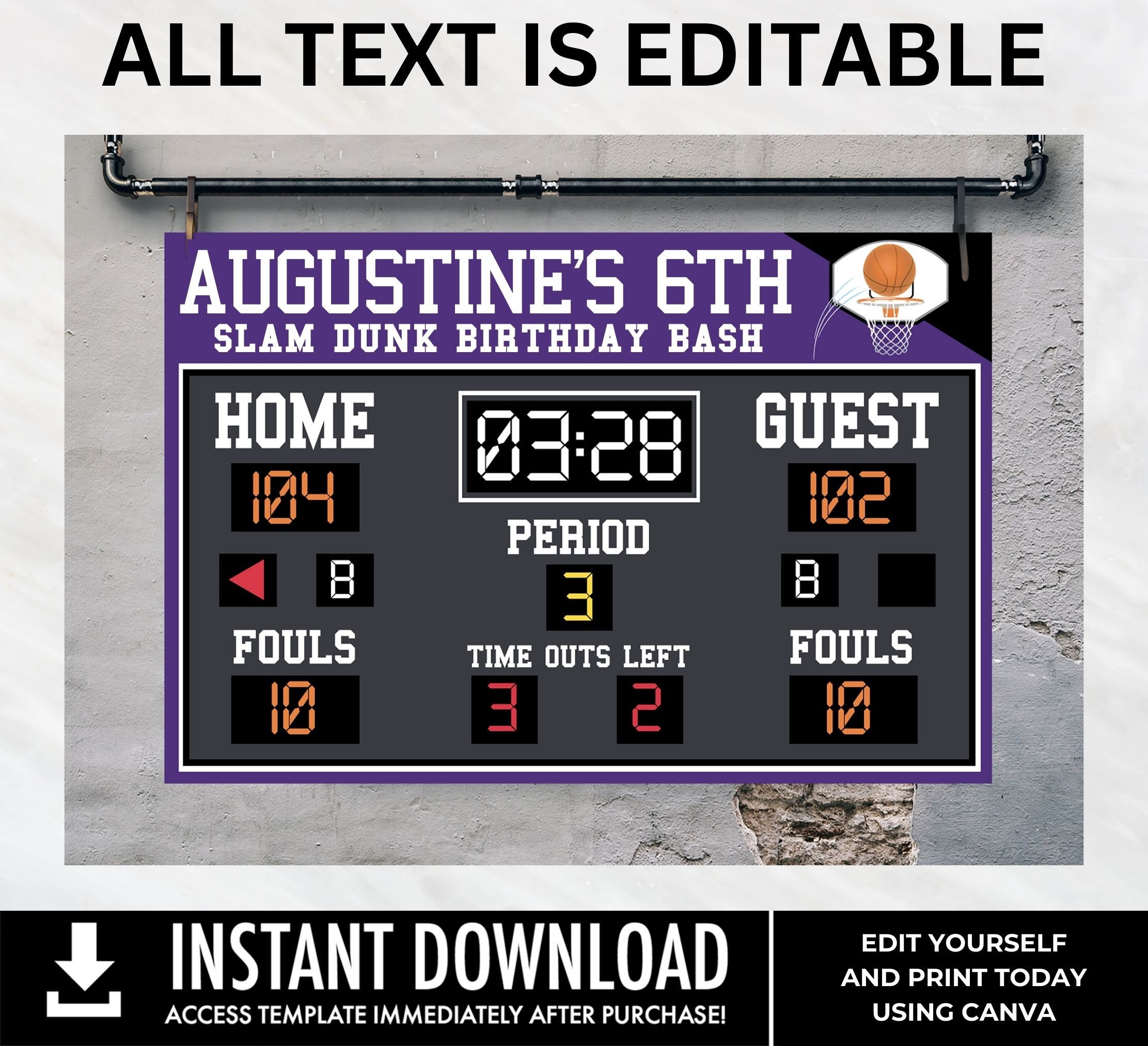 Basketball Scoreboard Printable 36"x24" Poster, Scoreboard Sign ...