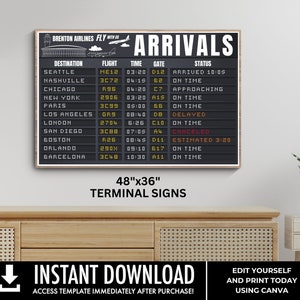 Airplane Party Poster, 48x36 Arrival & Departure TWO Sign Set, Airport ...