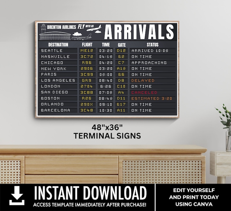 Airplane Party Poster, 48x36 Arrival & Departure TWO Sign Set, Airport ...
