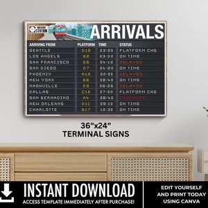 Train Party Terminal 24"x36" Arrivals Sign, Train Terminal Sign, Train ...
